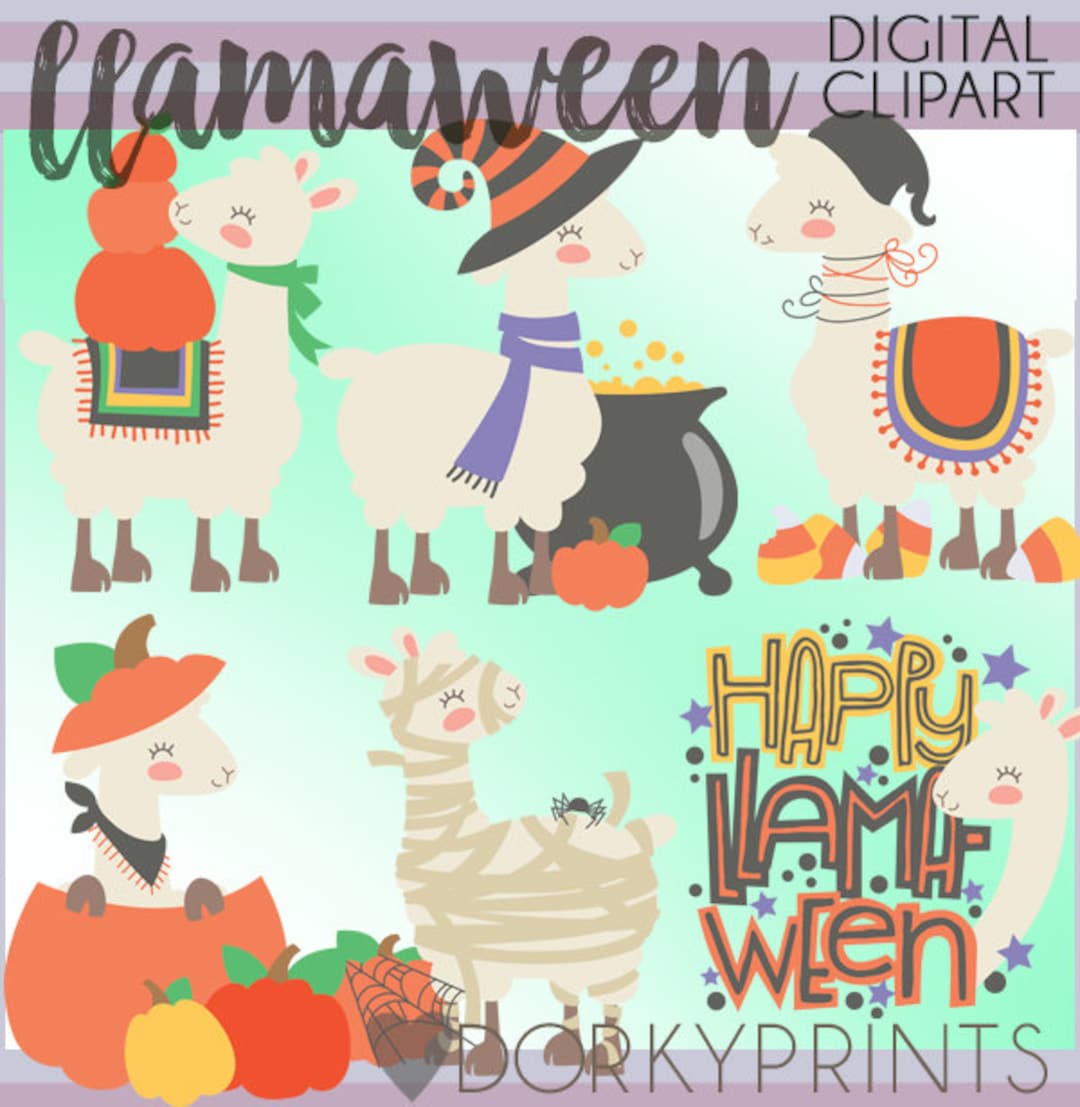 Llama Halloween Clipart Set for Sublimation, Sticker Design, Sugar ...