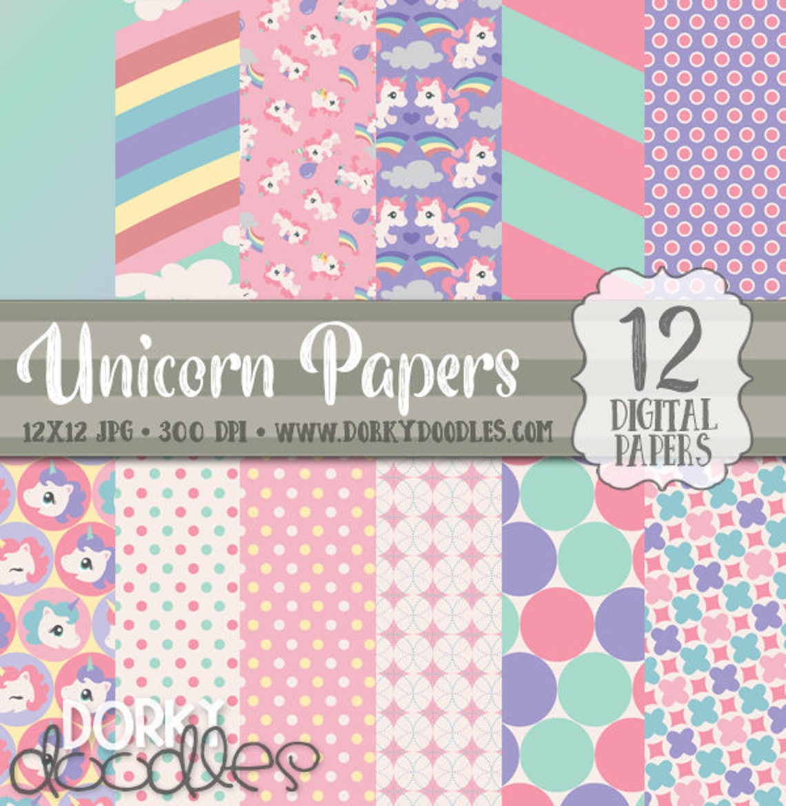 Unicorn Digital Paper Pack Unicorns Digital Backgrounds Fun - Etsy