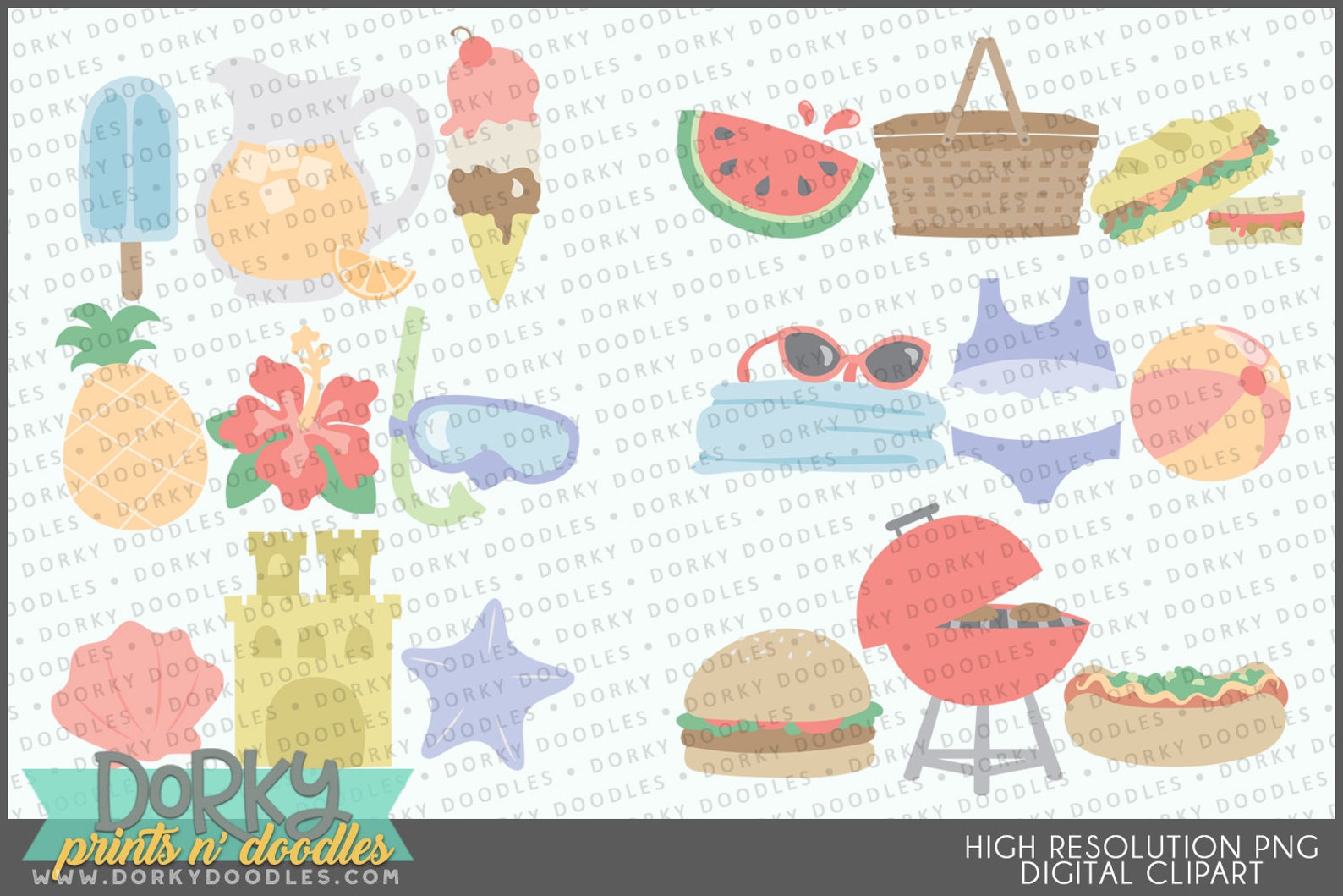 Summer Trios Clipart Cute Summer Treats BBQ Beach - Etsy