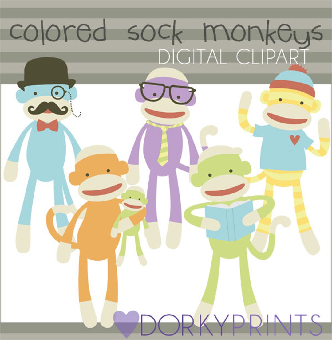 Sock Monkey Clipart -personal and Limited Commercial Use- Blue Sock ...