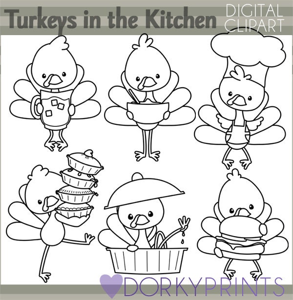 Thanksgiving Clipart Turkeys in the Kitchen personal and | Etsy