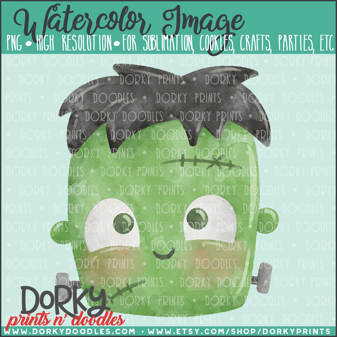 Cute Frankenstein Halloween Clipart - Watercolor Style Monster - Fun ...