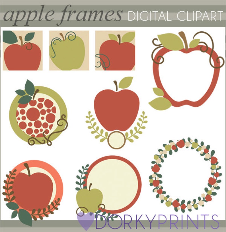 Apple Clipart Apples Frames-Personal and Limited Commercial | Etsy