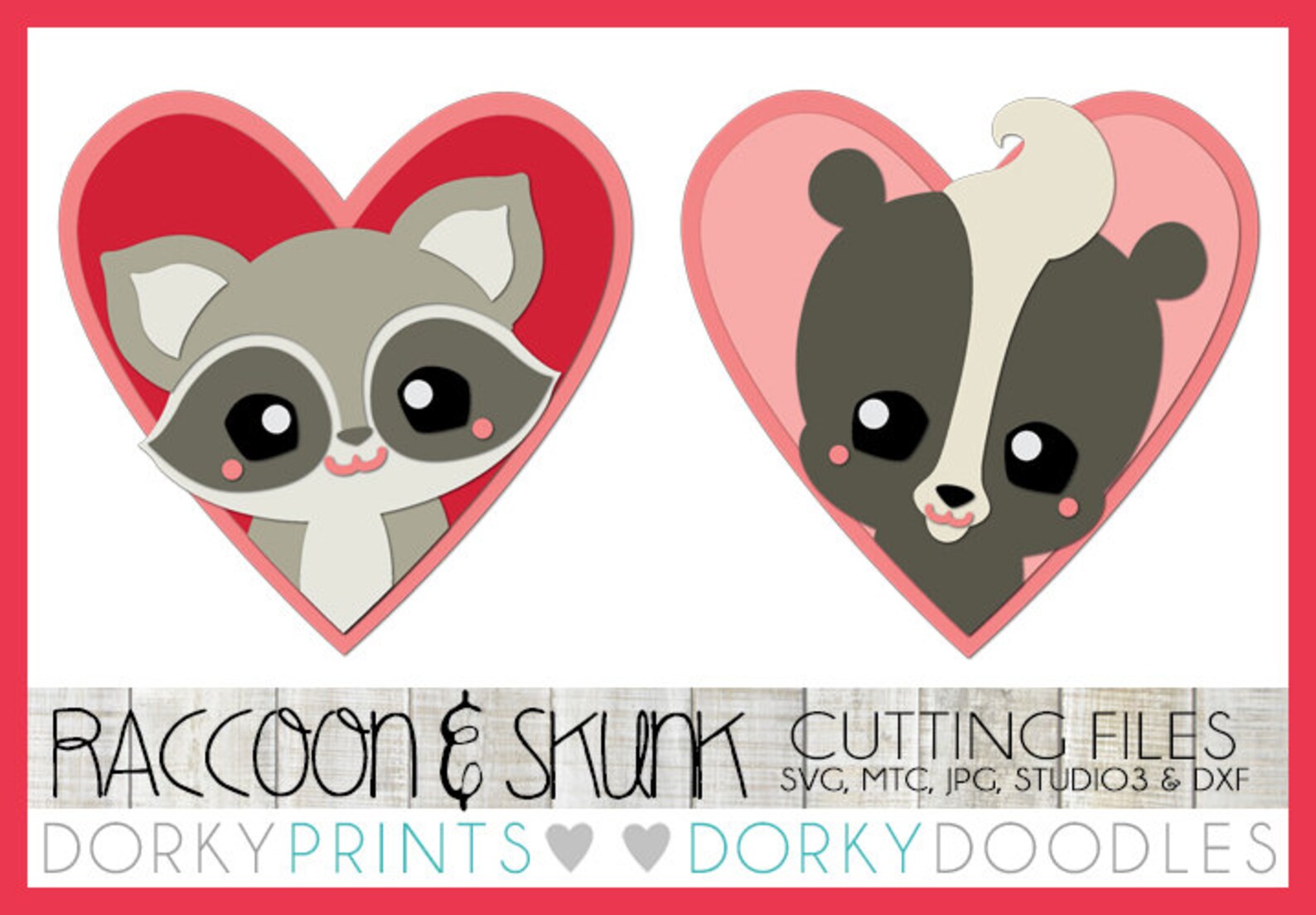 Valentine Cuttable Files Raccoon and Skunk in Hearts for - Etsy
