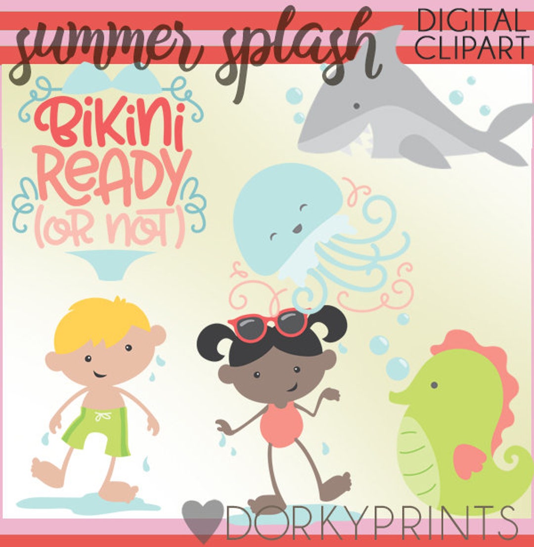 Summer Fun Clipart - Cute Swimming, Seahorse, Shark PNG Files - Etsy