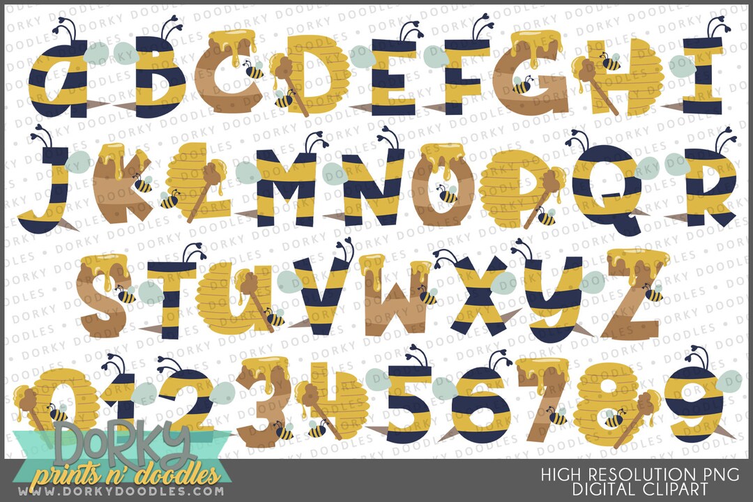 Cute Honey Bee Alphabet Clipart -PNG Art- Instant Download - Numbers ...