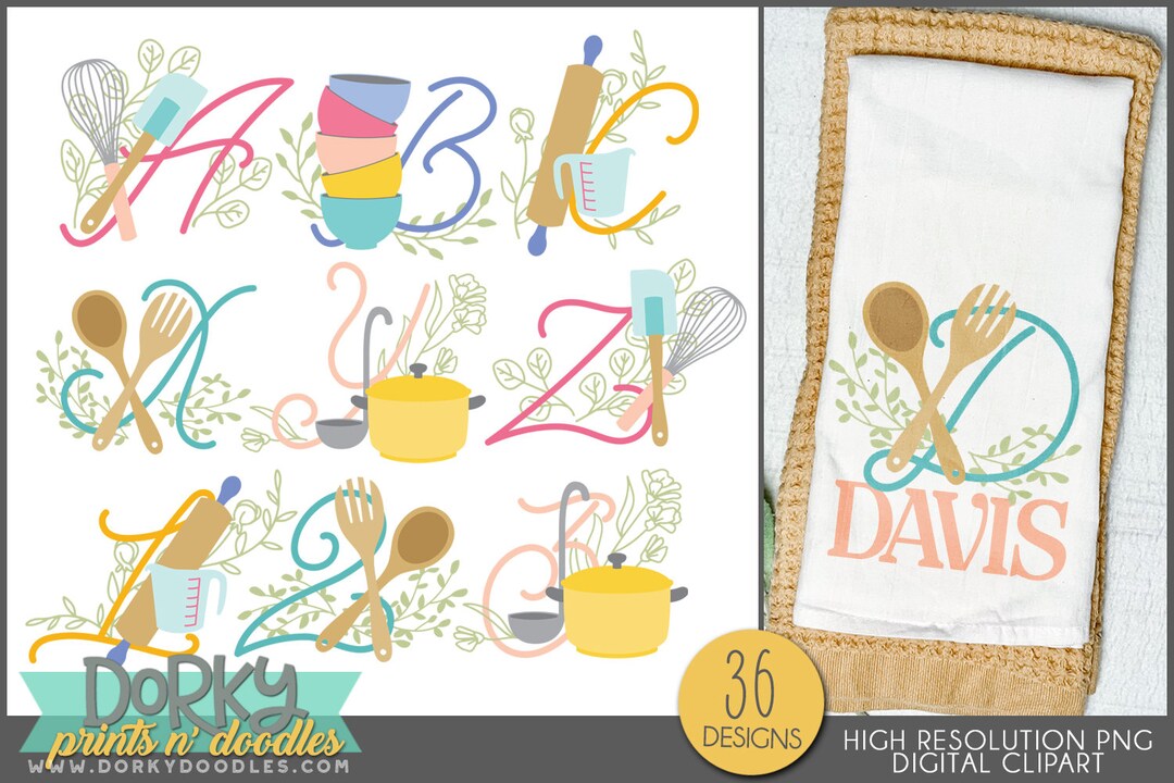 Kitchen Alphabet Clipart - Pretty Cooking and Baking Letter Designs for ...