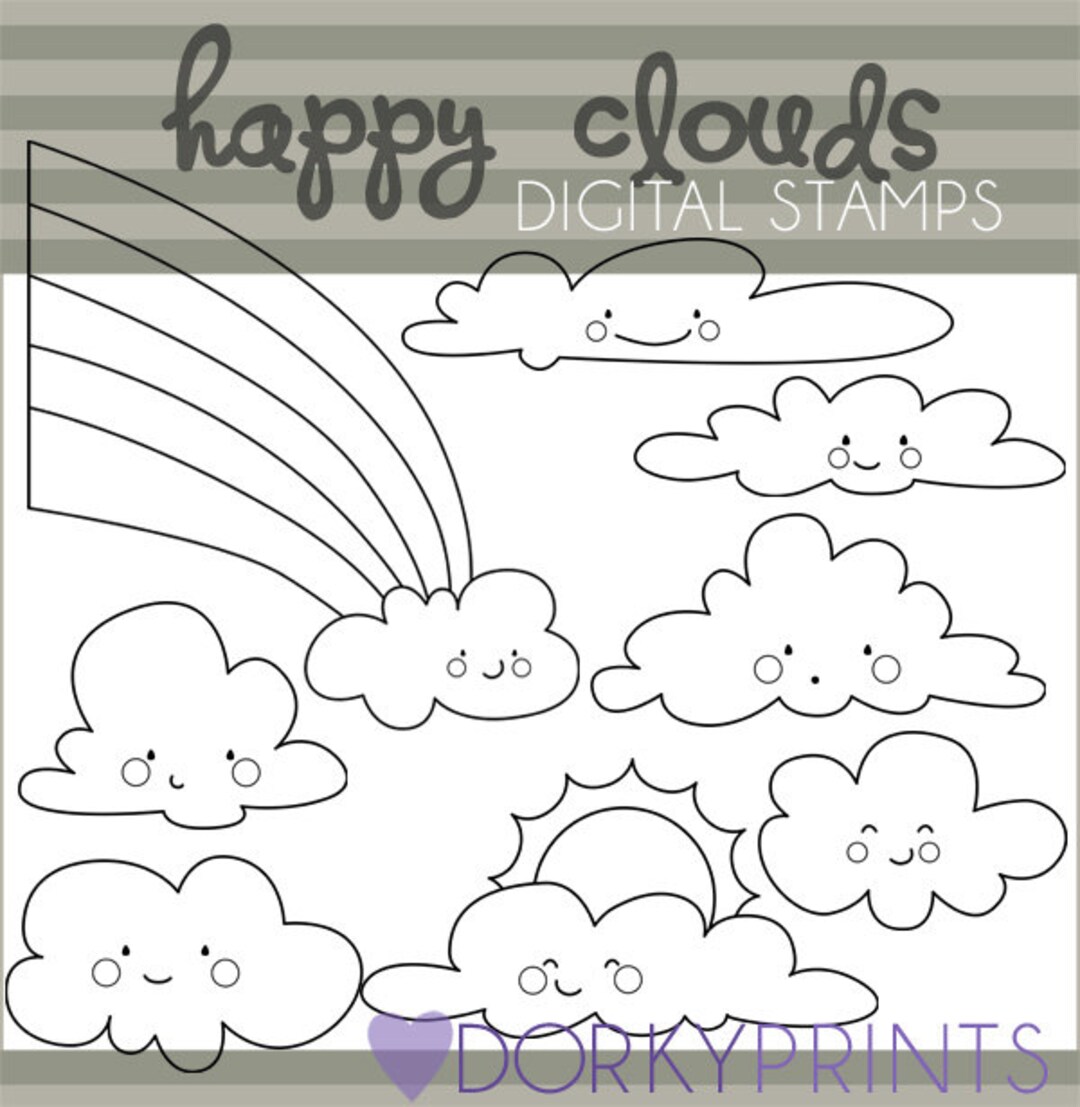 Kawaii Clouds Clipart -personal and Limited Commercial- Happy Cloud ...