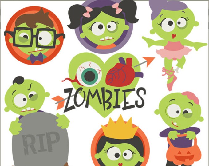 Halloween Zombie Kids Clipart. Cute Zombies, Grave, Rip, Brains ...