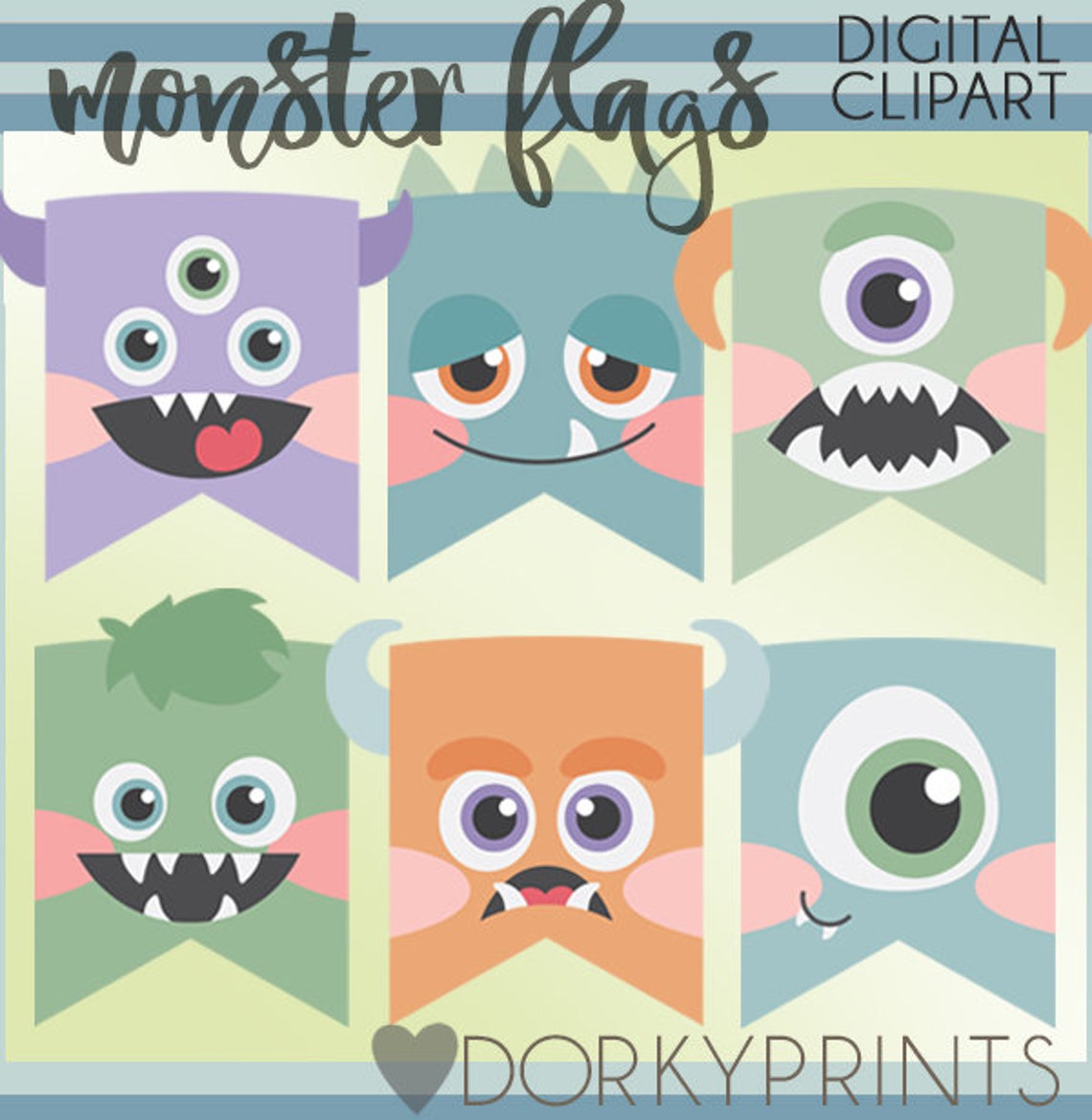 Boy Monster Flags Clipart Set -personal and Limited Commercial Use ...