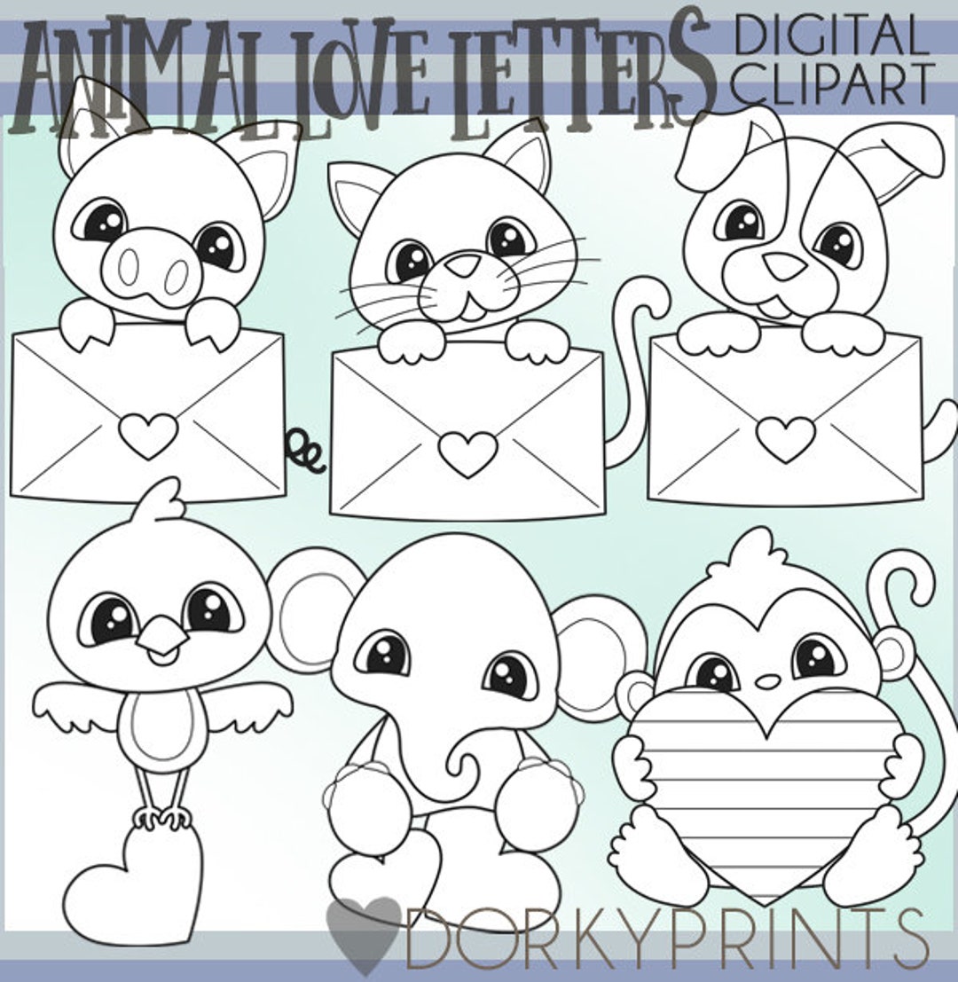Blackline Valentine Love Letters Clipart -personal and Limited ...