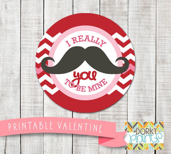Valentine Printable Circle Tags Mustache Valentine PDF | Etsy