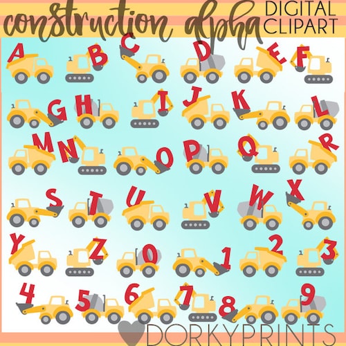 Construction Clipart Trucks Alphabet and Numbers personal and - Etsy