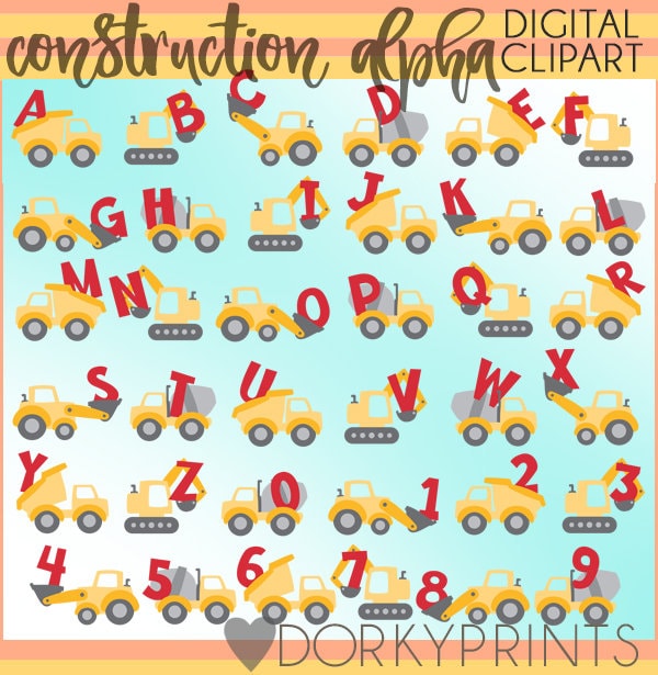 Construction Clipart Trucks Alphabet and Numbers -personal and Limited ...
