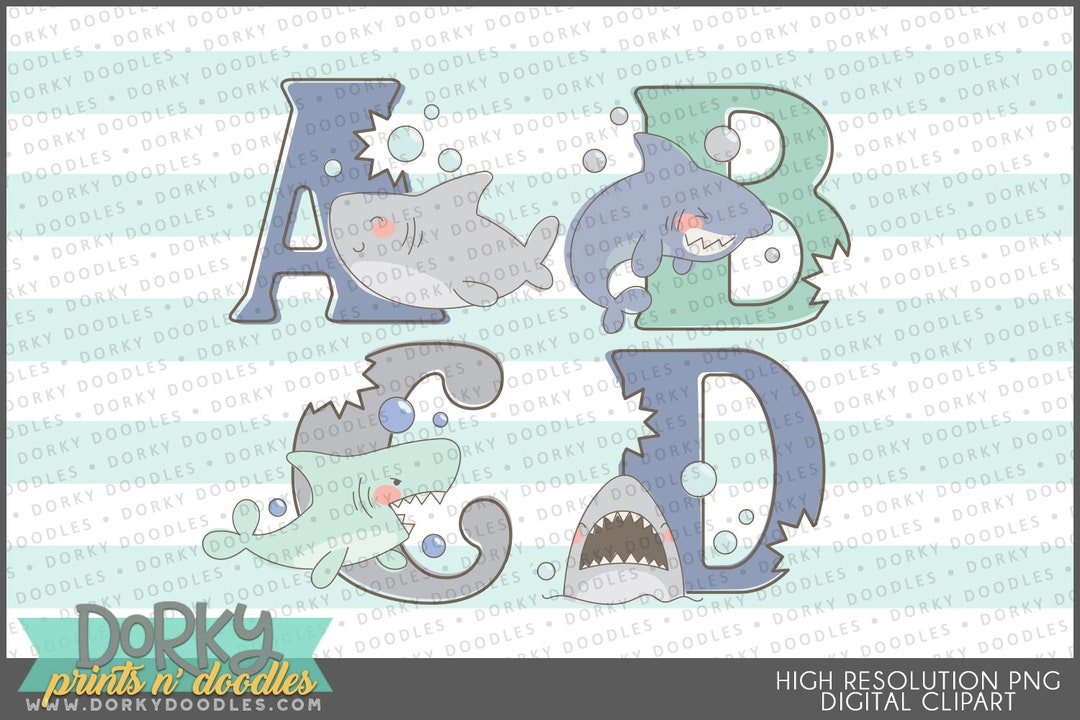 Shark Alphabet Clipart -PNG Art- Instant Download - Numbers, Letters ...