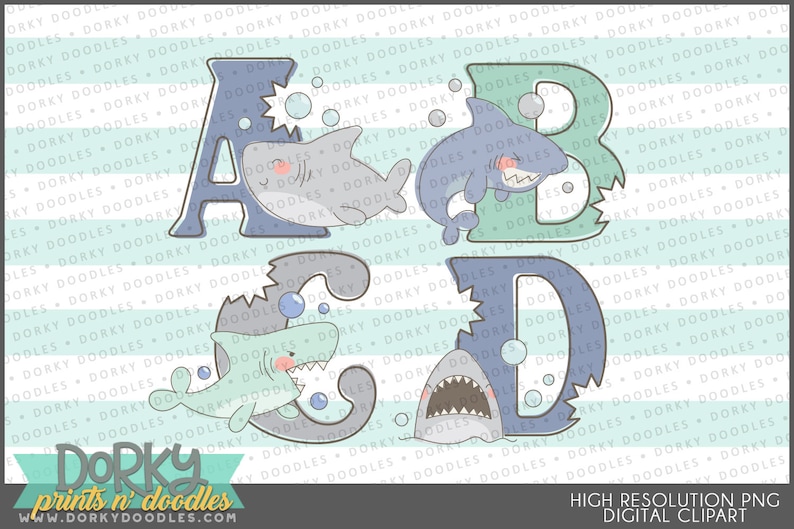 Shark Alphabet Clipart -PNG Art- Descarga instantánea - Números, letras ...