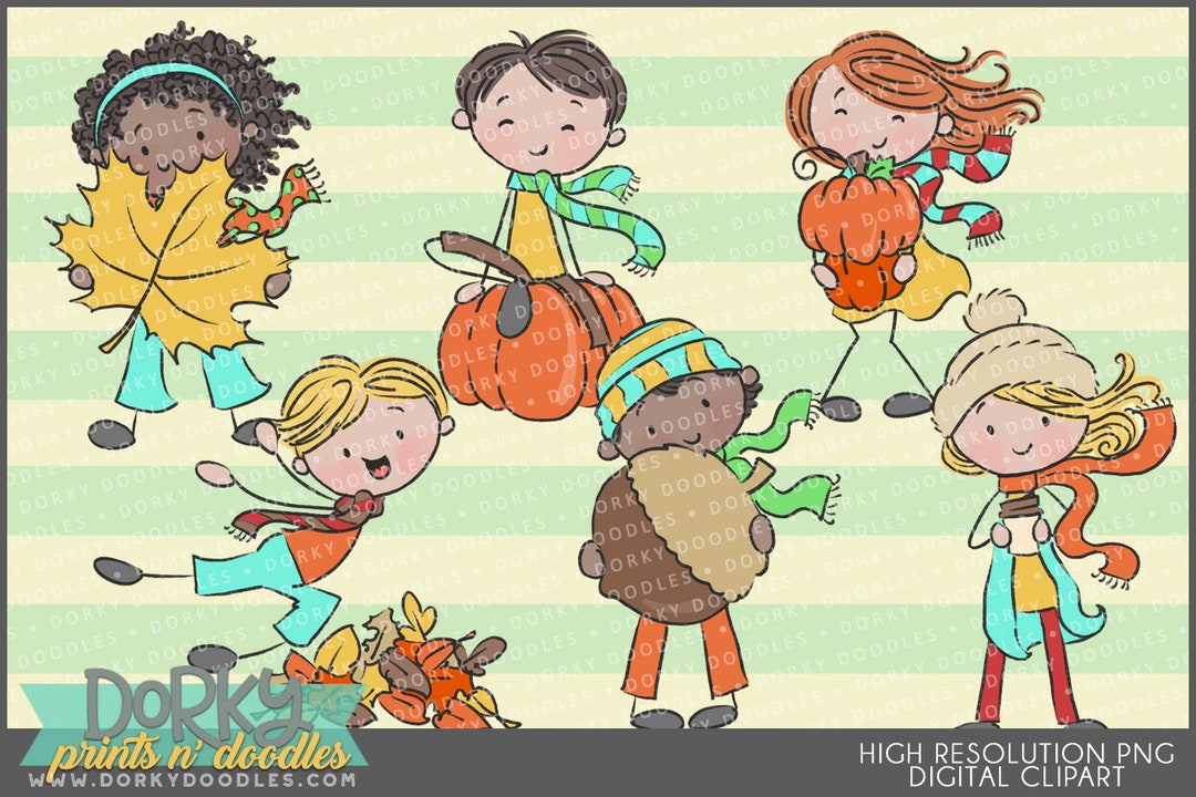 Cute Fall Kids Clipart Set for Sublimation, Sticker Design, Sugar ...