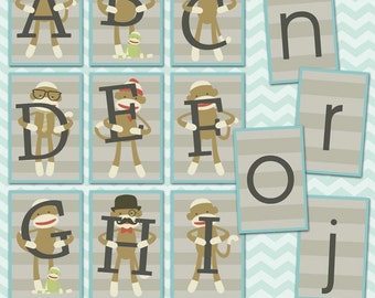 Sock Monkey Printable Alphabet Cards PDF Kindergarten - Etsy