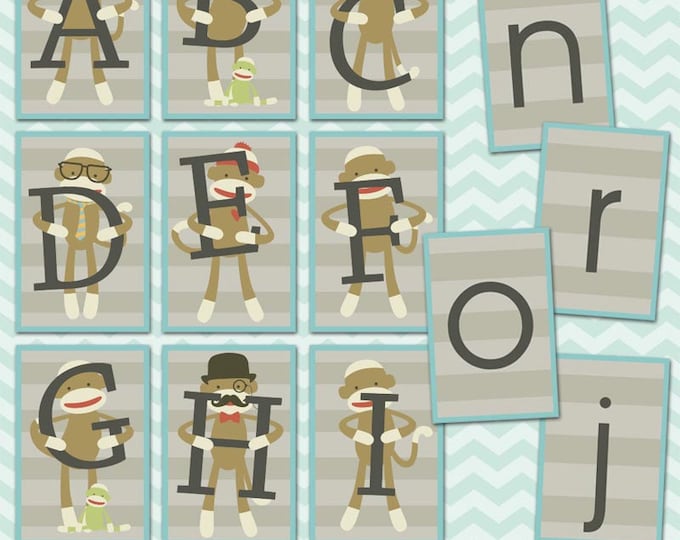 Sock Monkey Printable Alphabet Cards PDF Kindergarten - Etsy