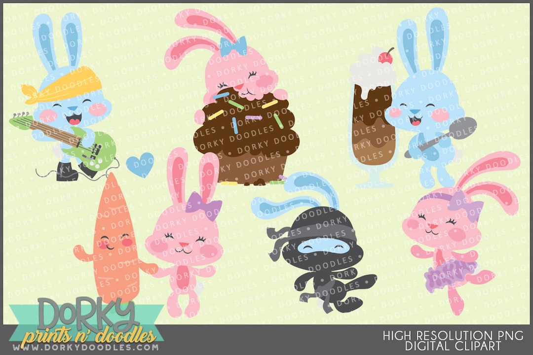 Cute Easter Bunnies Clipart -personal and Limited Commercial Use- Blue ...