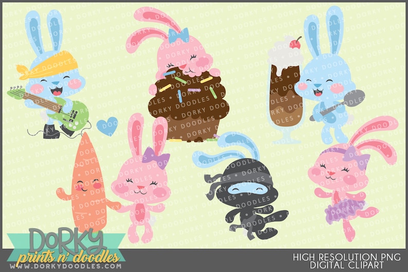 Cute Easter Bunnies Clipart personal and Limited Commercial - Etsy