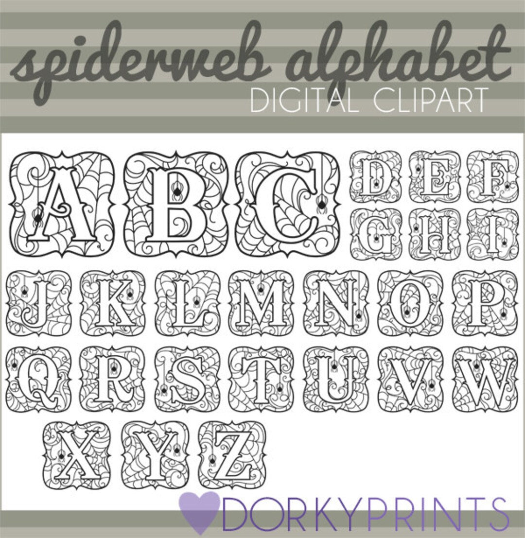 Spiderweb Alphabet Clipart - Digital PNG Art - Fun Monogram Font Art - Etsy
