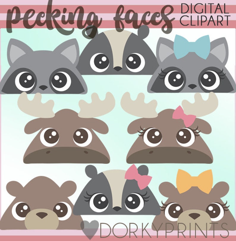 Peeking Forest Animal Faces Clipart -personal and Limited Commercial ...