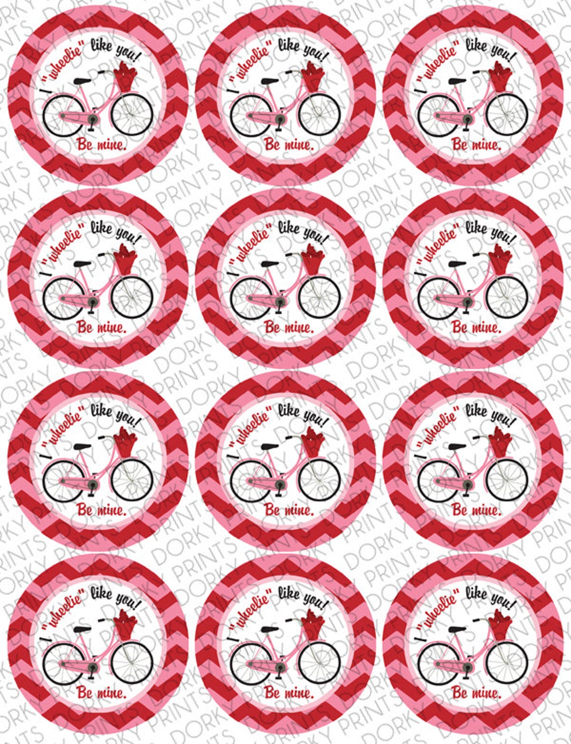 Valentine Printable Circle Tags Bicycle Valentine PDF | Etsy