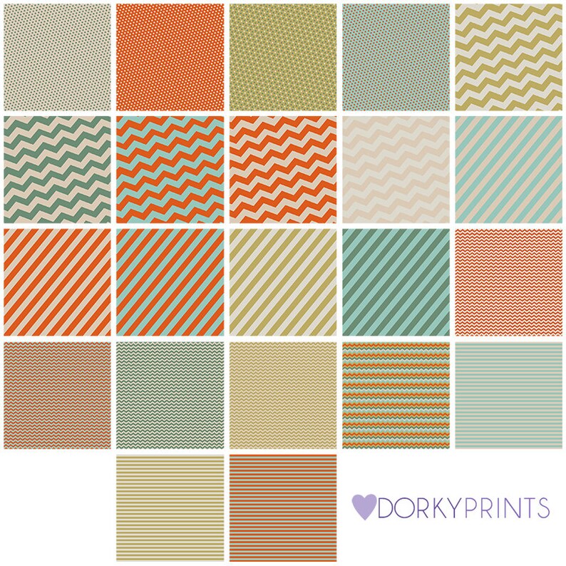 Stripes and Chevrons Digital Paper Pack Orange and Teal - Etsy