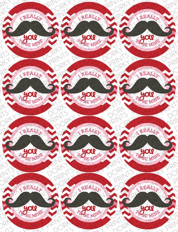 Valentine Printable Circle Tags Mustache Valentine PDF | Etsy