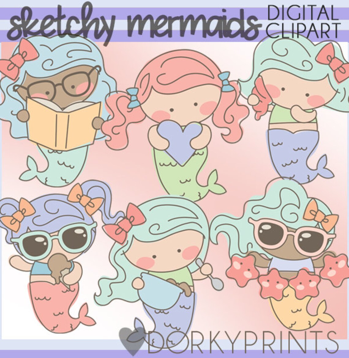Sketchy Mermaid Clipart personal and Limited Commercial Use | Etsy