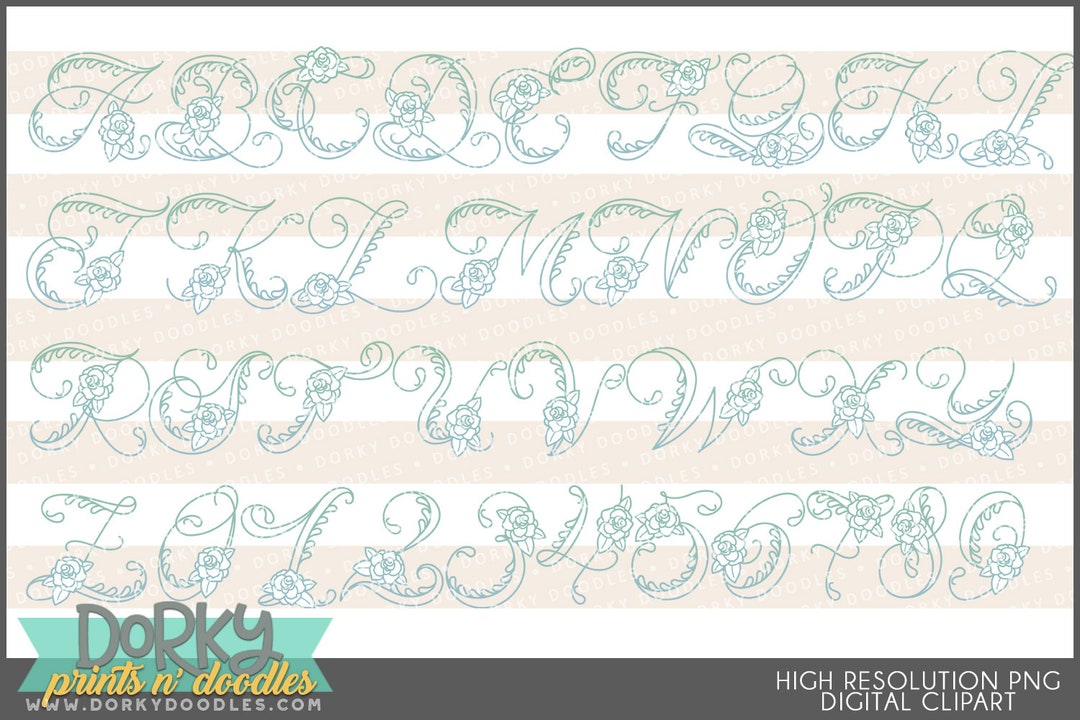 Embellished Swirl Alphabet Clipart - Pretty Letters and Numbers PNG ...