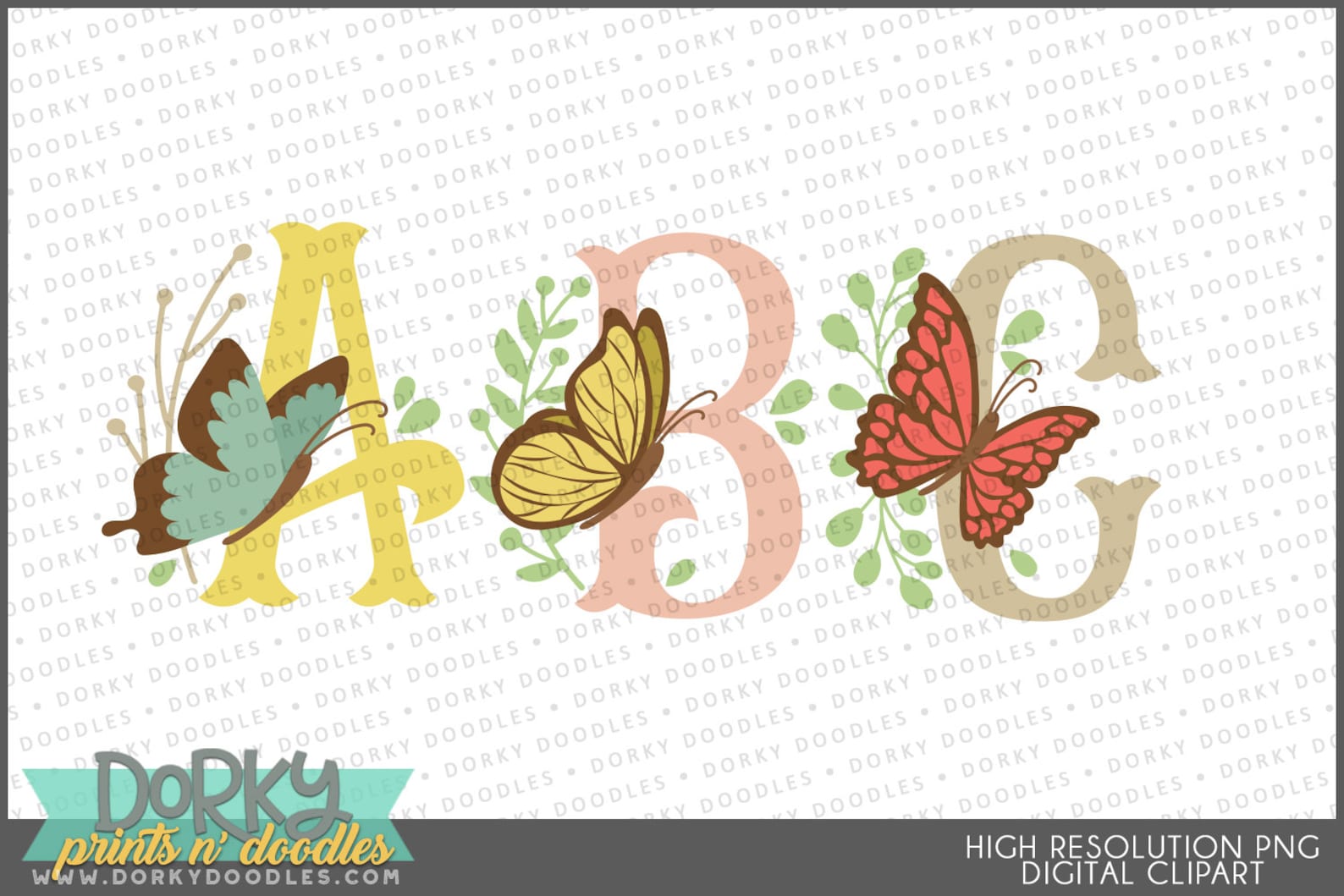 Pretty Butterfly Alphabet Clipart -PNG Art- Instant Download - Numbers ...