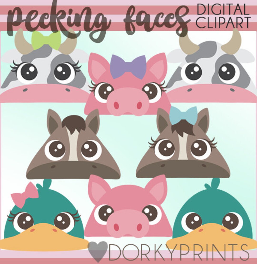 Peeking Farm Animal Faces Clipart -personal and Limited Commercial Use ...