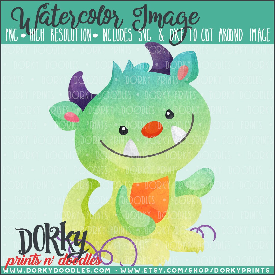 Little Monster Clipart - Watercolor Style Cute Monster - Cute Graphics ...