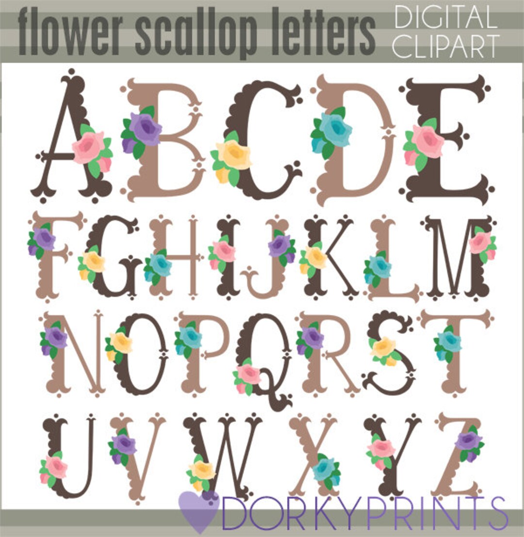 Flower Scallop Alphabet Clipart -personal and Limited Commercial Use ...