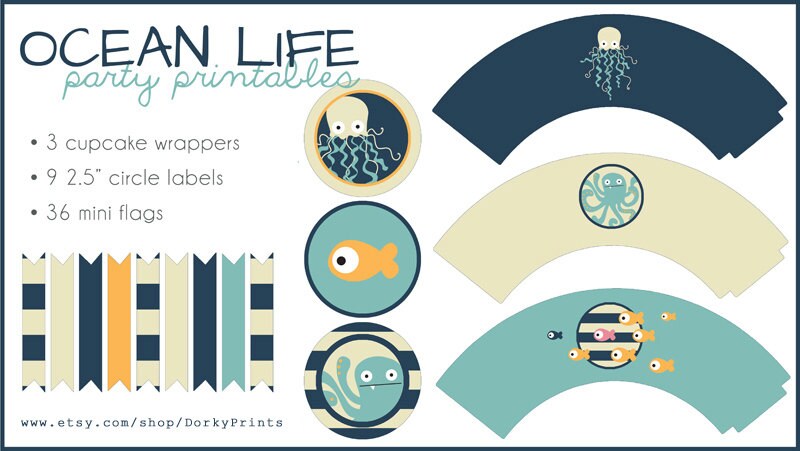 Fish Cupcake Labels Printable PDF Printable Party Supplies | Etsy
