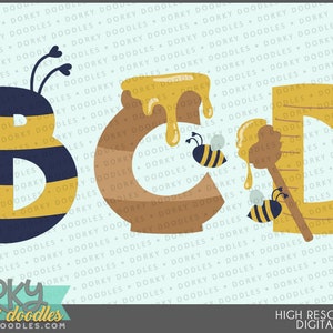 Cute Honey Bee Alphabet Clipart -PNG Art- Instant Download - Numbers ...