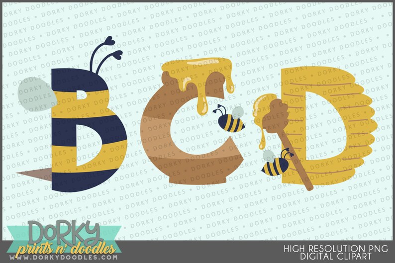 Cute Honey Bee Alphabet Clipart PNG Art Instant Download - Etsy