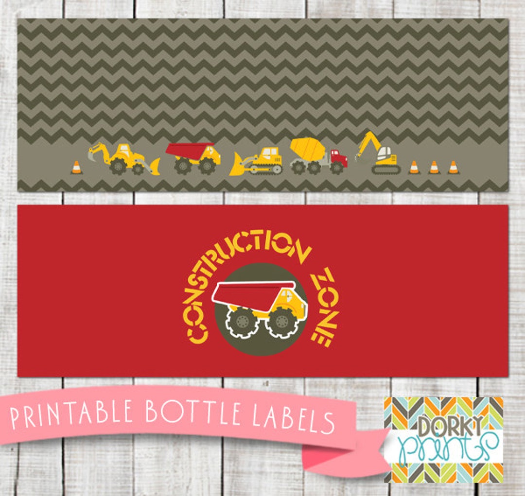 Construction Birthday Party Printable Bottle Labels PDF - Printable ...
