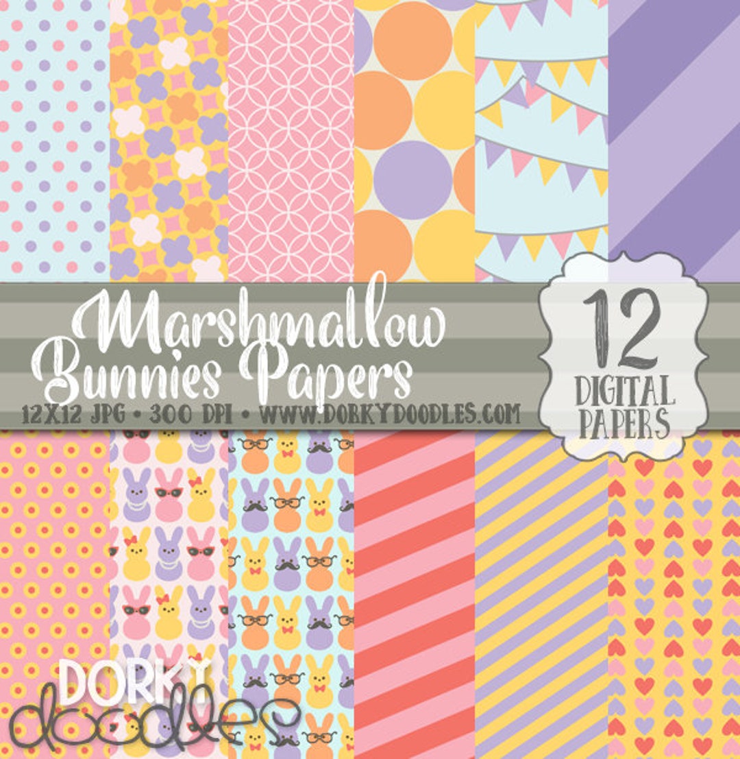Easter Digital Paper Pack, Marshmallow Bunnies Paper, Pink, Purple ...