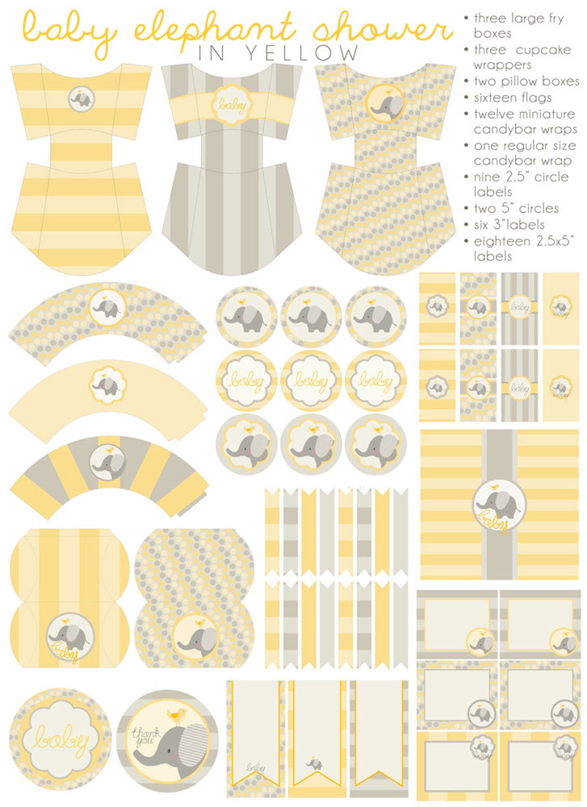 Yellow Elephant Baby Shower Printables PDF Printable Party - Etsy
