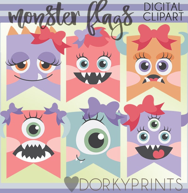 Girl Monster Flags Clipart Set -personal and Limited Commercial Use ...
