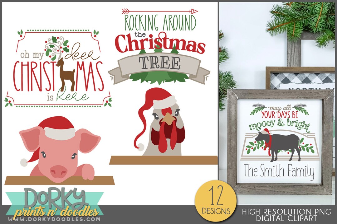 Country Christmas Animals PNG Clipart - Vintage Farm Holiday Art, Use ...