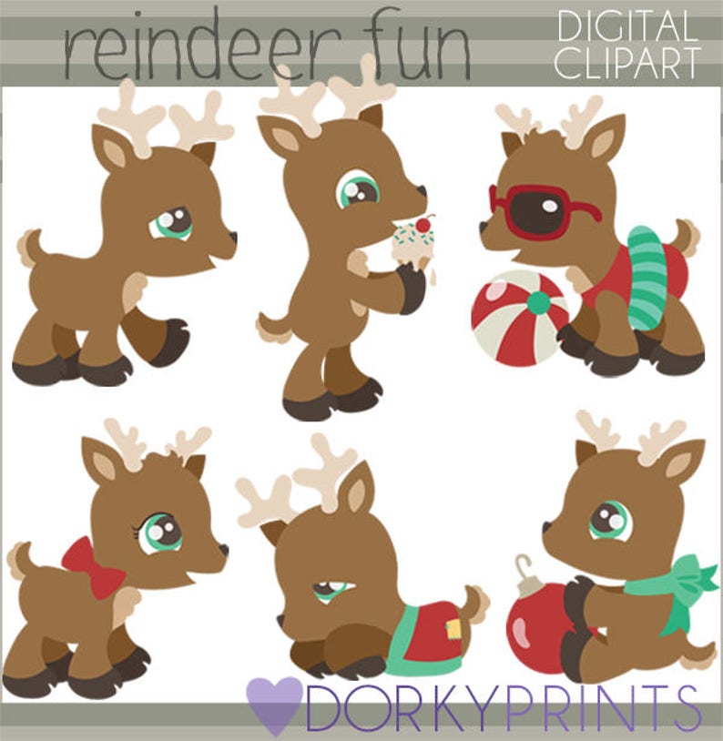 Christmas Reindeer Clipart -personal and Limited Commercial Use- Cute ...