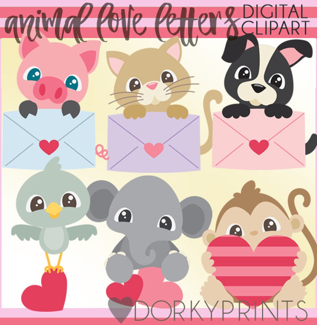 Valentine Clipart Animal Love Letters-personal and Limited Commercial ...