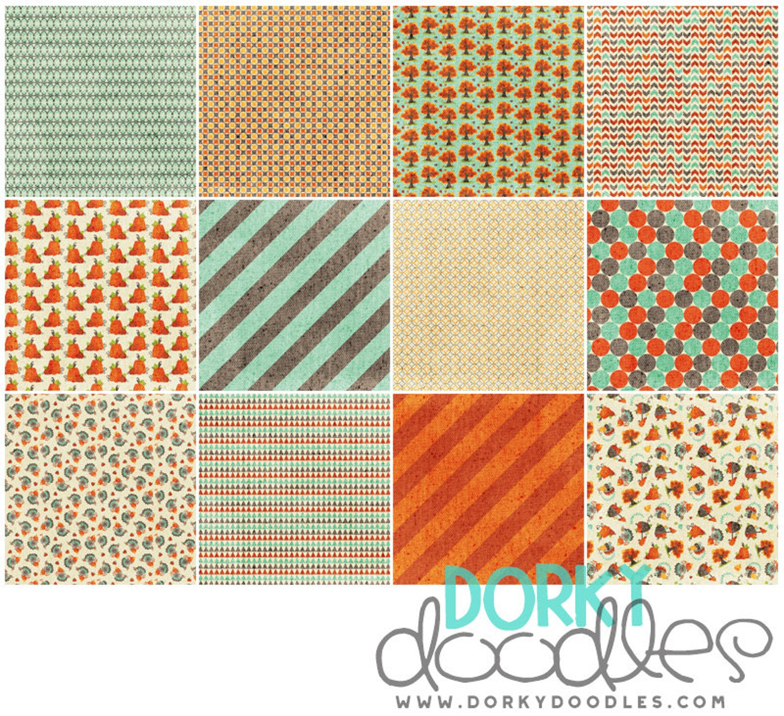 Thanksgiving Paper Pack, Cute Fall and Turkey Digital Scrapbook Paper ...