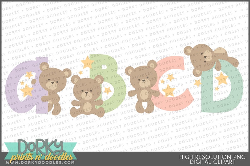 Teddy Bear Alphabet Clipart PNG Art Instant Download - Etsy