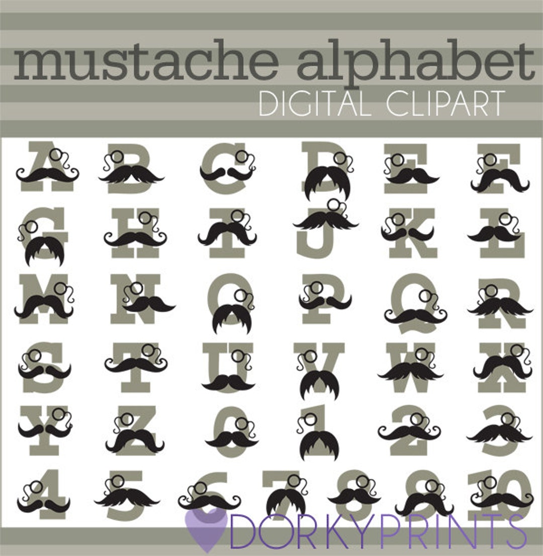 Mustache Alphabet Clipart Set personal and Limited Commercial Use Cute ...