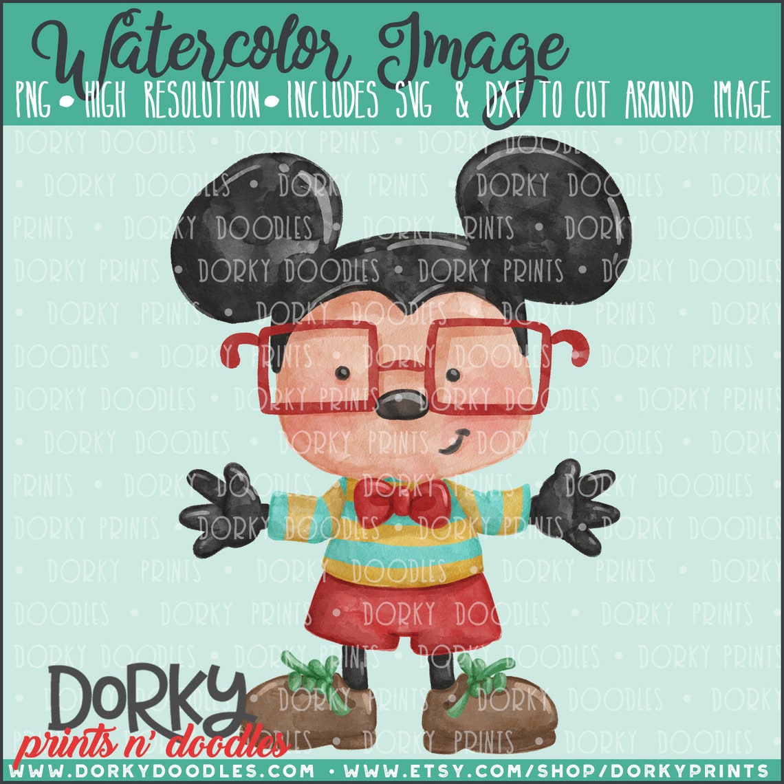 Nerd Mouse Watercolor PNG Artwork - Digital File - for Heat Press ...